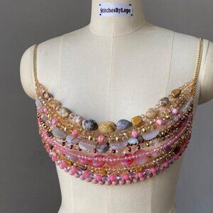 StichesbyLope | Tops | Handmade Pink Crystal Beaded Top With Gold Chain ...
